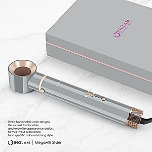 IG INGLAM MegaAIR Styler, 4 in-1 Professional Hair Dryer Brush 110,000 PRM Brushless BLDC Motor Ionic Hot Air Volumizing and Shape, Gray