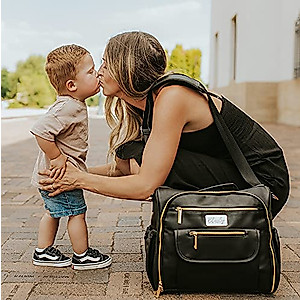 Blissly Premium Vegan Leather Convertible Diaper Bag: Insulated Bottle Pockets, Changing Pad, Stylish Interior Design