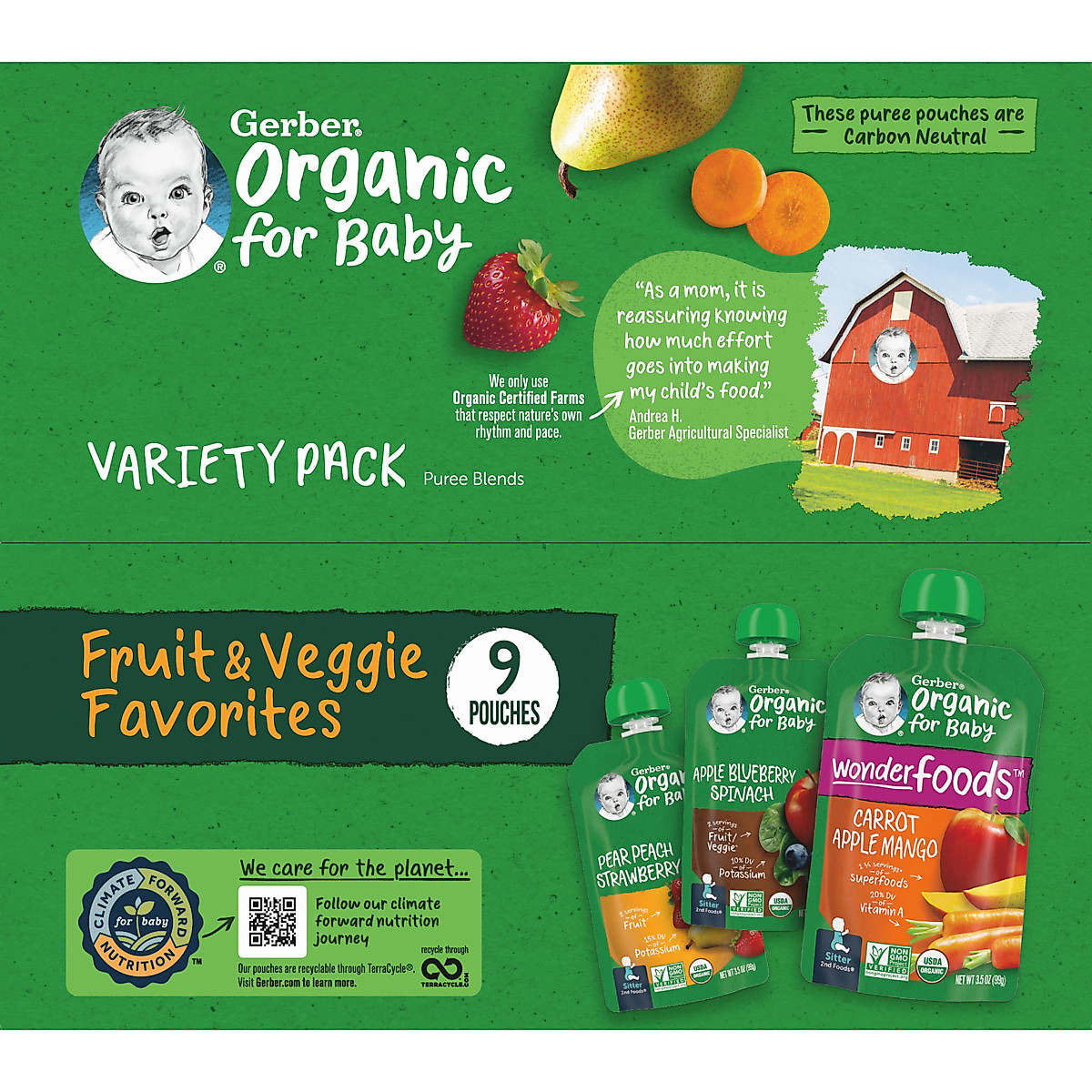 Gerber 2nd Foods Organic for Baby Puree Blend Pouches Variety Pack, Fruit & Veggie Favorites (Variety)