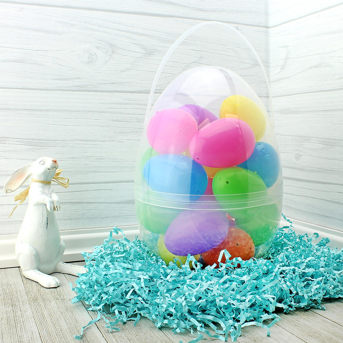 Cornucopia Brands Jumbo Plastic Easter Eggs (4-Pack, 10-Inch); Giant Clear Egg-Shaped Buckets w/Handles