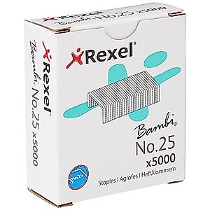 Rexel No.25 Small Staples, for Stapling up to 10 Sheets, Use with Mini Staplers, Box of 5000, 5025