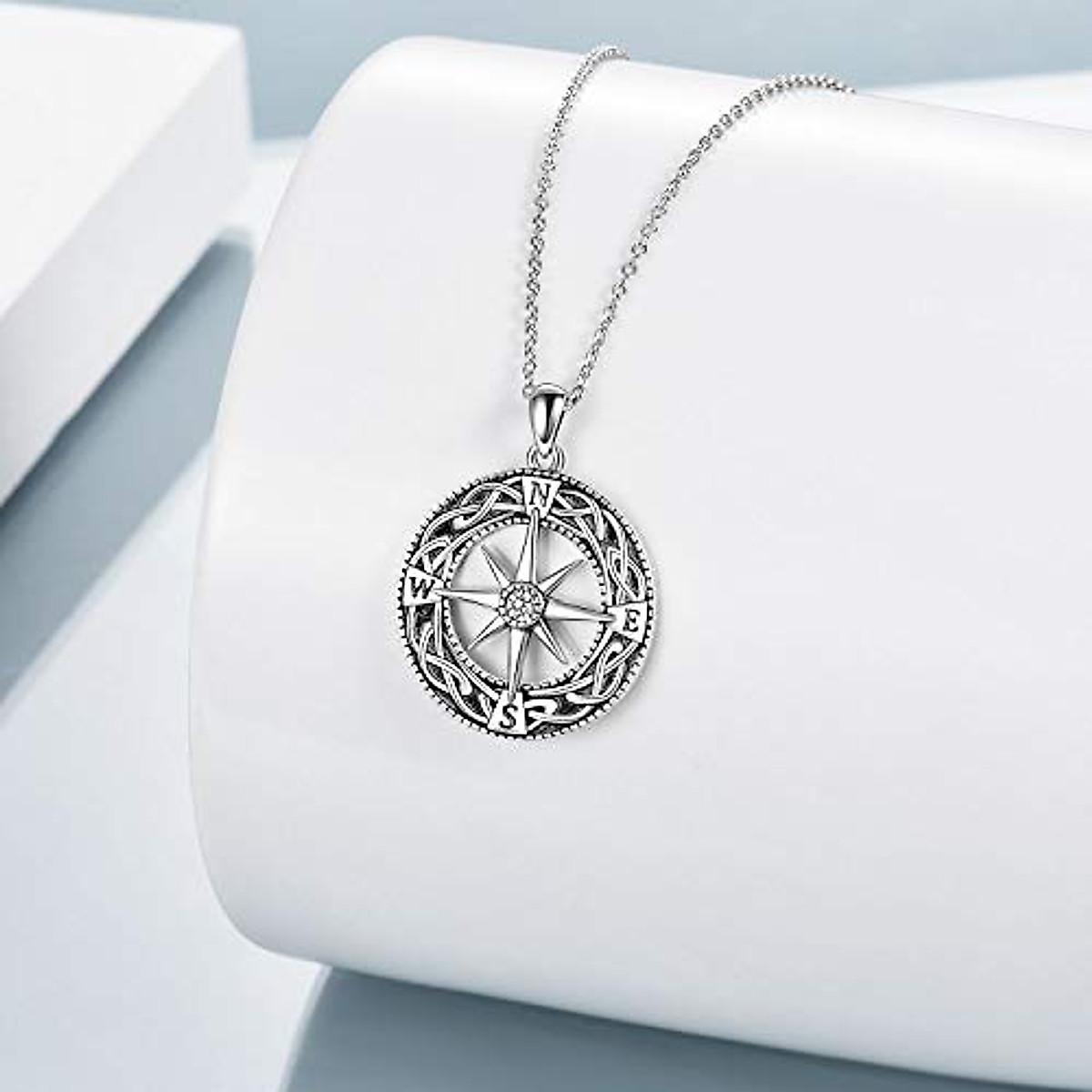ONEFINITY Compass Necklace Sterling Silver Celtic Knot Necklace Graduation Friendship Talisman Travel Necklace Inspirational Graduation Gift Jewelry Gifts for Women