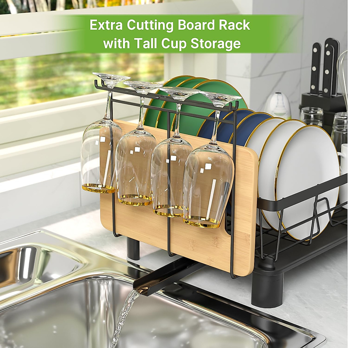 Dish Drying Rack - Stainless Steel Dish Rack for Kitchen Counter, Dish Drainer with Utensil Holder, Space-Saving, Rust-Resistant Dish Rack for Dishes, Glasses, and Cutting Board, 12''W x 15''L, Black