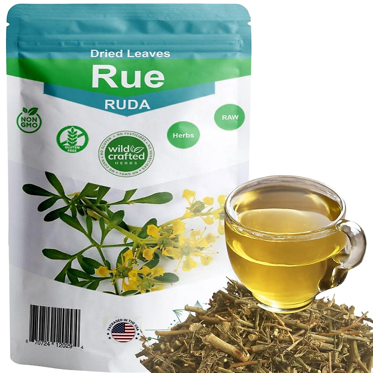 RUE Dried Herbs Peruvian Ruda 2.05 oz (56 gr) 20+ CUPS Ruda Seca, Ruda Graveolens, Natural Dried Tea Herbs, Ruda Rue Herbal Tea, Resealable Bag, Fresh Aroma & Taste (2. oz)