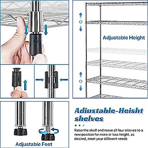 Meet perfect Adjustable Storage Shelves 6 Tier Wire Shelving Unit and Storage, 2100lbs Capacity Metal Shelving Heavy Duty Garage Shelves Storage Rack, 48" D x 18" W x 82" H, Chrome