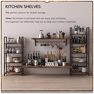 4NM No-Assembly Folding Bookshelf Storage Shelves 4 Tiers Vintage Bookcase Standing Racks Study Organizer Home Office (Rustic Brown and Black)