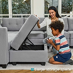 Belffin Modular U Shaped Sectional Sofa Couch with Reversible Chaises 6-seat Sectional Couch with Storage Seat Modular Sectional Set with Ottomans Light Grey