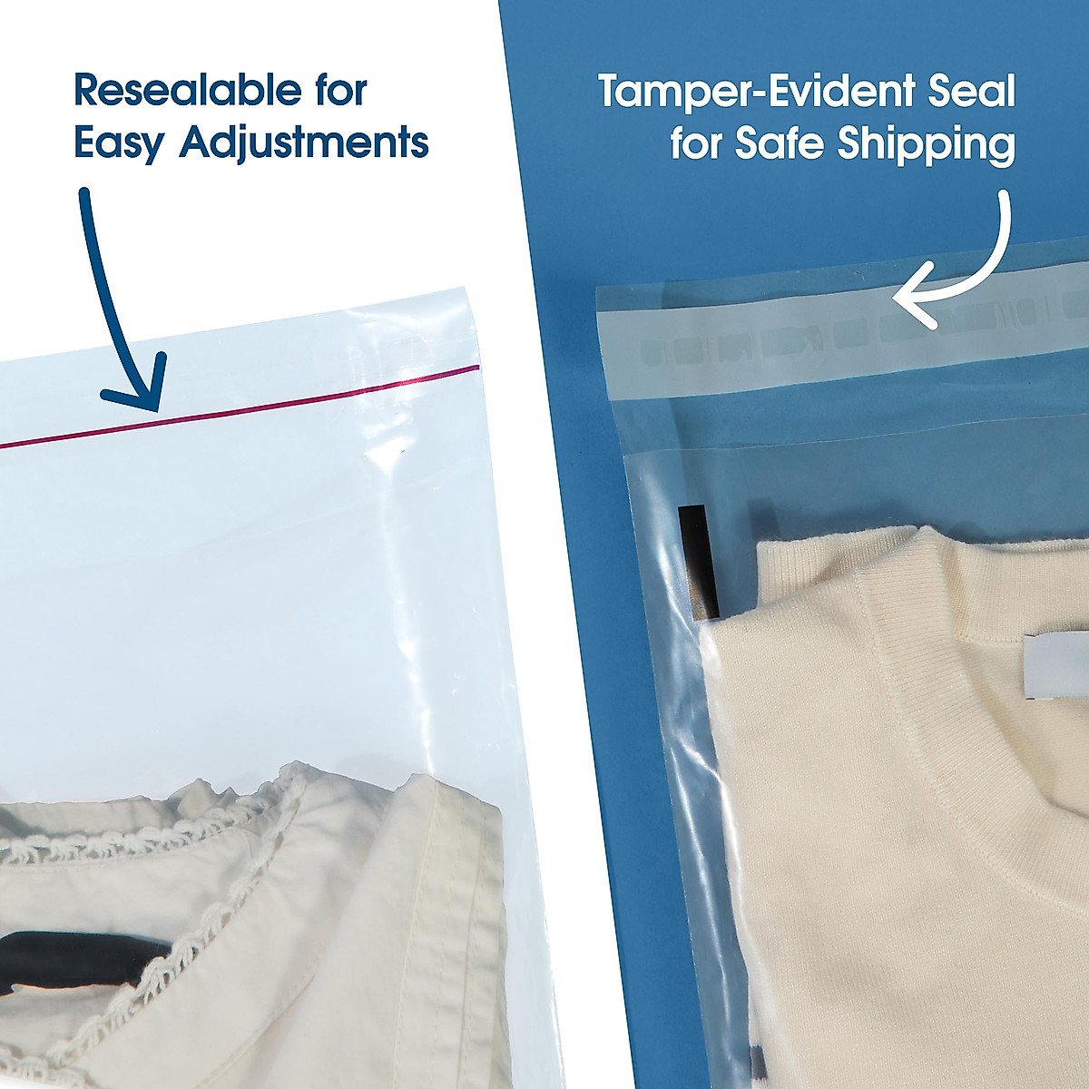 Spartan Industrial - 14” X 20” (500 Count) Self Seal Clear Poly Bags with Suffocation Warning for Packaging, Clothes & Shipping - Resealable Glue