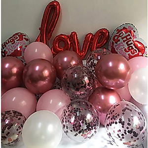 Metallic Red White Pink Balloons with Love Decor for Romantic Proposal Valentines day Wedding Anniversary Party Decorations