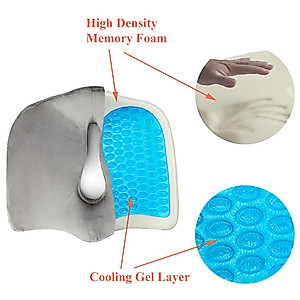 Tektrum Orthopedic Cool Gel Enhanced Seat Cushion, Gel Memory Foam Coccyx Cushion for Back Pain, Sciatica, Tailbone, Prostate, Sitting Long Hours - Office, Home, Car, Plane, Wheelchair (TD-02NJ-GREY)