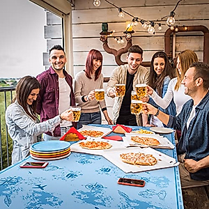 Frienda 3 Pcs Adventure Awaits Tablecloth Bon Voyage World Map Tablecloth Plastic Adventure Disposable Table Cover for Travel Retirement Wedding Graduation, 108 x 54 Inches, Blue