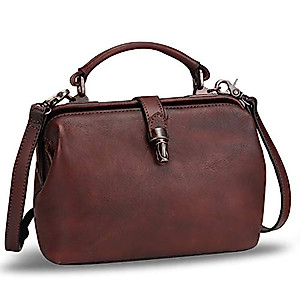 Genuine Leather Crossbody Satchel Purse for Women Retro Handmade Small Top Handle Handbag Designer Cute Bags (Coffee)