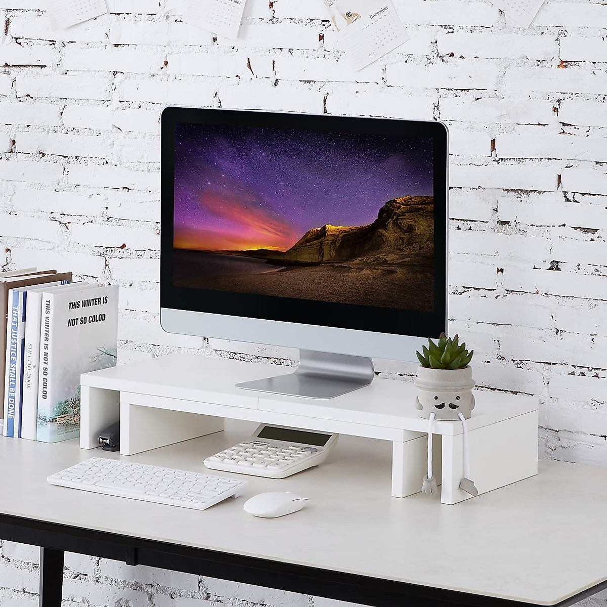 SUPERJARE Large Monitor Stand Riser, Adjustable Screen Stand for Laptop Computer/TV/PC, Upgrade Length Desktop Organizer - White