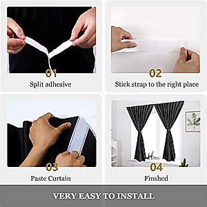 Muamar Velcro Blackout Curtains for Bedroom 2 Panels with Tiebacks(Black, 34" W x 45" L),Without Rods Small Curtains,Kitchen Curtains,Easy Install for Window, Bathroom Door,Wardrobe, Cabinet Etc