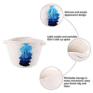 Cabilock 1pc Hand Woven Box Tassel Storage Basket Laundry Basket with Container Bathroom Laundry Basket Rattan Storage Basket Makeup Holder Jewelry Basket White Cotton