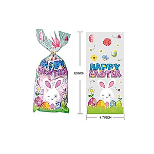 BIGINIWA Easter Gift Bags 50Pcs, Clear Cello Cellophane Plastic Treat Goodie Bags with 50x Twist Ties