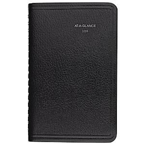 AT-A-GLANCE 2023 Weekly Planner, DayMinder, Hourly Appointment Book, 3-1/2 x 6", Pocket Size, Tabbed Telephone/Address Pages, Texture Cover, Black (G25000)