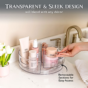 Lazy Susan Turntable - Clear Acrylic, Removable Sections, Rotates 360 Degrees. Easily Organize Your Fridge, Cabinet or Counter. Great Carousel Storage for Food, Spices, Cosmetics. (4-Sections)