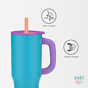Zak Designs Disney Sutton Travel Tumbler for On the Go or At Home, 40oz Stainless Steel with Vacuum Insulation, Silicone Straw, Carry Handle, and 3D Artwork for Cold Drinks (Stitch)
