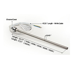 Valdern ELECTRIC HEATING ELEMENT for Heated Bathroom Towel Rails/Towel Radiators/Towel Warmers (150W/200W/250W/300W/400W/600W) (400W), Chrome