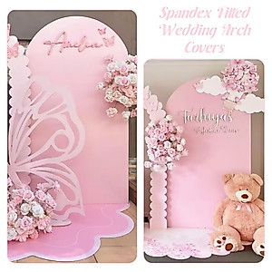 Spandex Fitted Wedding Arch Cover 7.2FT Pink Arch Backdrop Cover, Round Top Chiara Backdrop Stand Covers for Wedding Birthday Party Baby Shower Banquet Arch Decoration (Pink, 7.2FT)