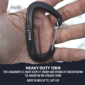 RALLT Wire Gate Carabiners - 12kN (2697lb) Snag-free Heavy Duty Carabiner Clip for Hiking, Hammock & Backpacking - Made with Lightweight, No Rust Aluminum Material- Camping Accessories (Black, 2 Pack)