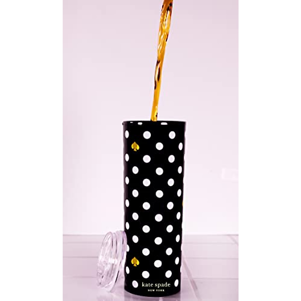 Kate Spade New York 16 Ounce Insulated Travel Mug with Lid, Black Double Wall Thermal Tumbler for Coffee/Tea, Polka Dots