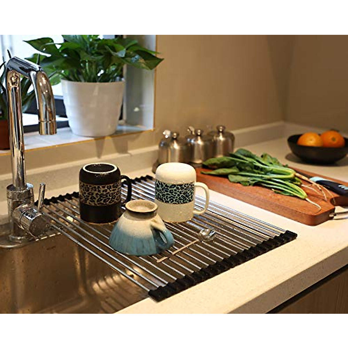 Ahyuan Roll up Dish Drying Rack Over The Sink Dish Drying Rack Dish Racks for Kitchen Counter Dish Rack Over Sink Camper Accessories Dish Drying Rack (Black, 13.8''Wx17.7''L)