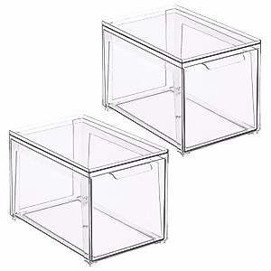 mDesign Plastic Stackable Bathroom Storage with Pull Out Bin Organizer Drawer for Cabinet, Vanity, Shelf, Cupboard, Cabinet, or Closet Organization - Lumiere Collection - 2 Pack - Clear