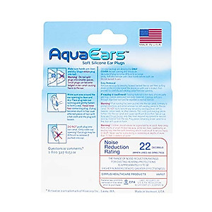 Soft Moldable Earplugs, 18 Pairs for Sleeping, Live Events, Swimming - AquaEars, Made in Vermont