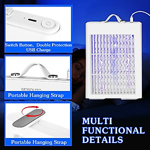 Qualirey Electric Bug Zapper Indoor, 3000v Powerful Mosquito Killer USB Powered Mosquito Zapper Lamp, Insect Traps Fly Zapper for Home, Kitchen, Bedroom, Office(White)