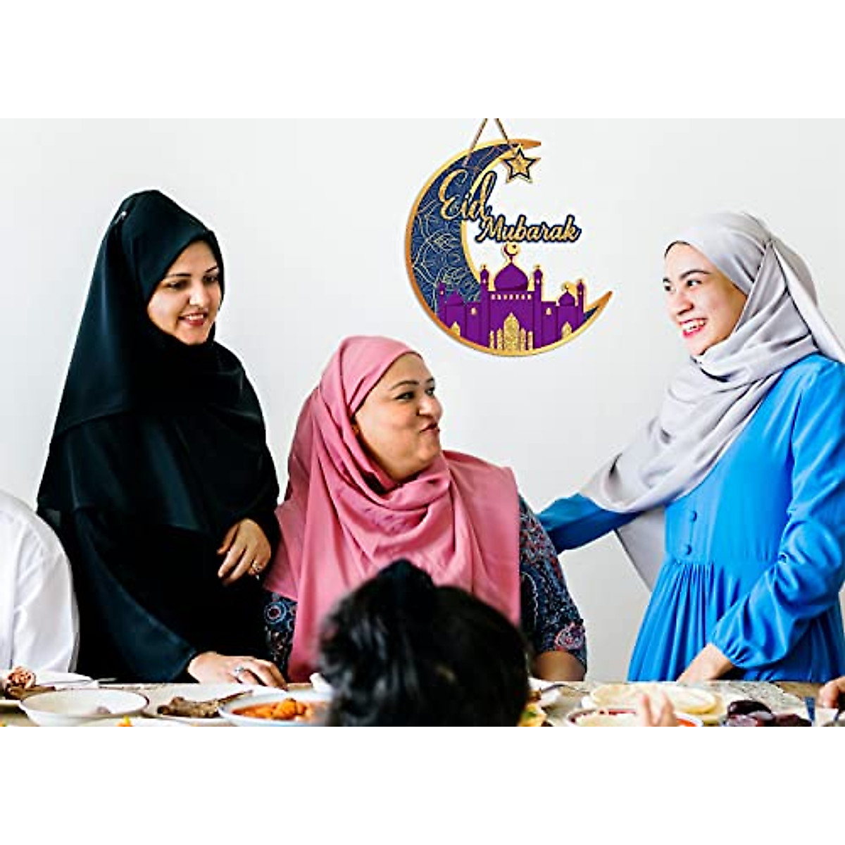 SIOCHOME Eid Ramadan Mubarak Door Decorations 11.5" Ramadan Mubarak Moon Handing Sign Eid Ramadan Decorations for Front Door Wall Window Decor Islamic Home Party Supplies