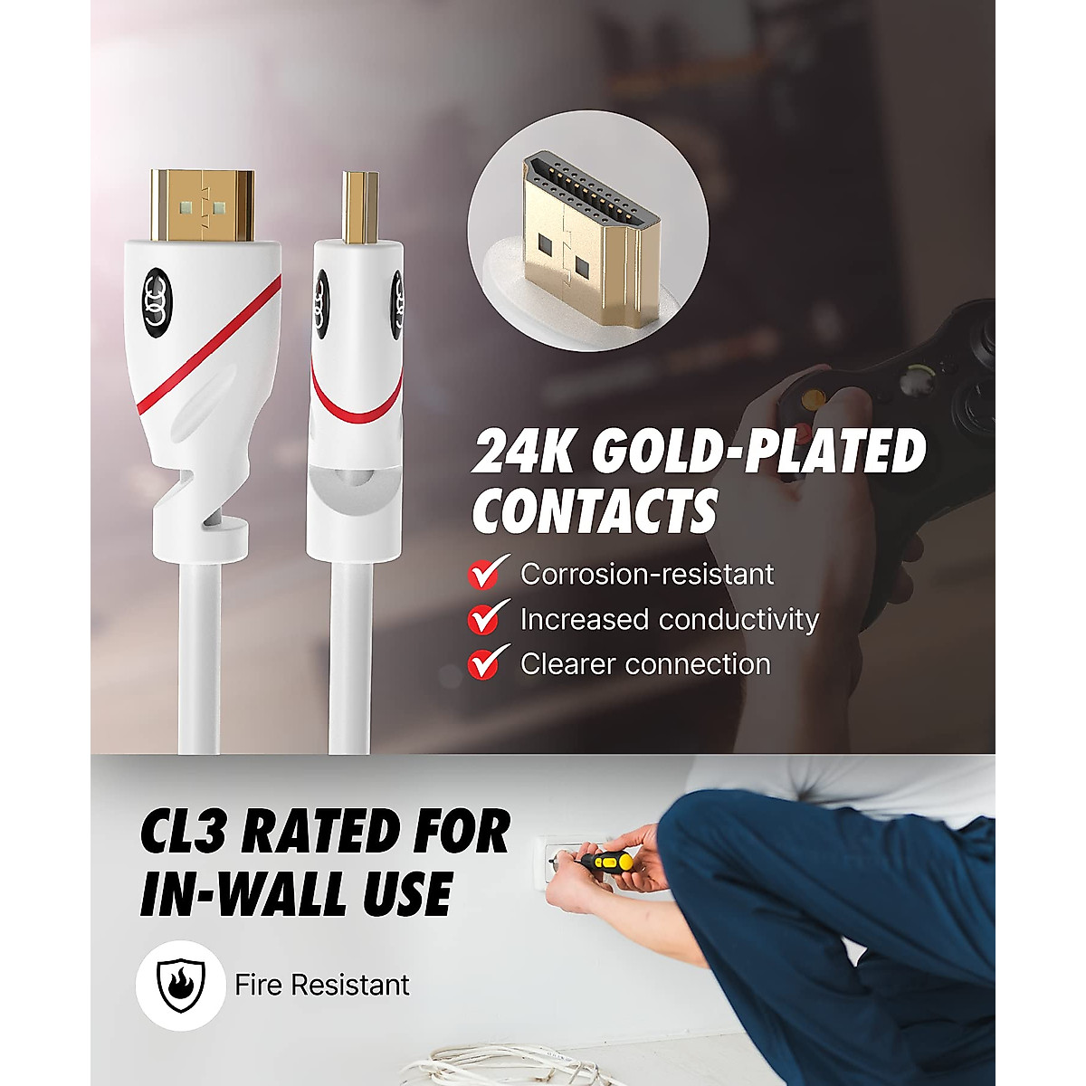 HDMI Cable 35 ft - 4K Resolution UHD 2.0b Ready - Supports Ethernet Ultra HDR Video HD Bandwidth 18Gbps - Audio Return Channel - 35 Feet (10.6 Meters) High Speed HDMI Cable