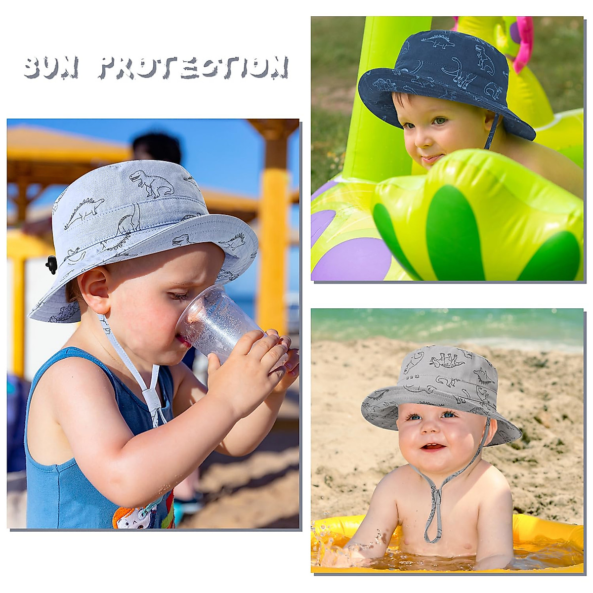 Baby Sun Hat for Boy Girl Toddler,Kids Summer UPF 50+ UV Protection Hat Wide Brim Beach Bucket Cap（6-12 Months,Navy-Dinosaurs