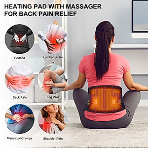 TUOYR Heating Belt for Back Pain Relief with Massager Cordless Portable Heating Therapy Pad for Cramps Vibration Massage Heat Belly Wrap for Lumbar with USB Rechargeable Removable Power Supply