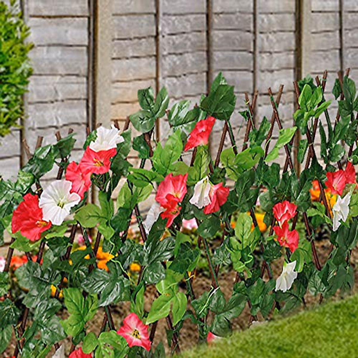 Retractable Artificial Wooden Fence, Retractable Artificial Wooden Fence with Flowers Privacy Fence, Retractable Artificial Wooden Fence