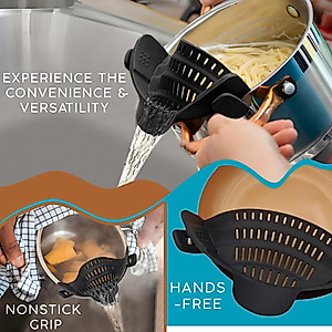 GottaHaveit | Clip On Strainer – Snap On Pot Drainer for Pan and Pots, Essential Home Cooking Tool. Black