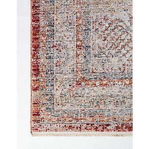 Unique Loom Noble Collection Country, Traditional, Distressed, Vintage, Geometric, Border Area Rug, 8' 0" x 9' 11", Red/Ivory
