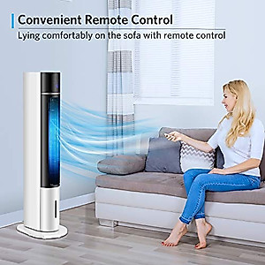 Swamp Cooler Fan, Oscillating Evaporative Air Cooler 43-inch, Quiet Air Conditioner Fan, lnstant Cool & Easy Use, 3 Modes & 3 Speeds, 12H Timer, 2 Ice Boxes, Remote & Panel Control for Room & Office