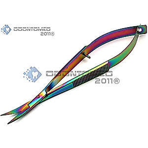 OdontoMed2011 4.5" Curved Stainless Steel Squeeze Scissors Multi Titanium Rainbow Color