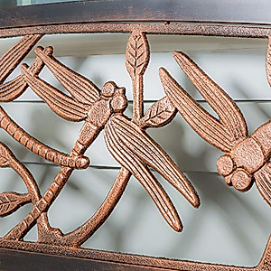Evergreen Weatherproof Dragonfly Outdoor Bench | Holds Up to 300 lbs | Furniture for Lawn Garden Patio Porch Park Deck | Steel | Bronze