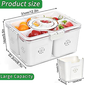 Tyyfnn Fruit Storage Containers with Lids and Handle, Portable Food Storage Container with 4 Removable Colanders for Berry Vegetable Fruit Fresh Produce, Refrigerator Organizer Bins