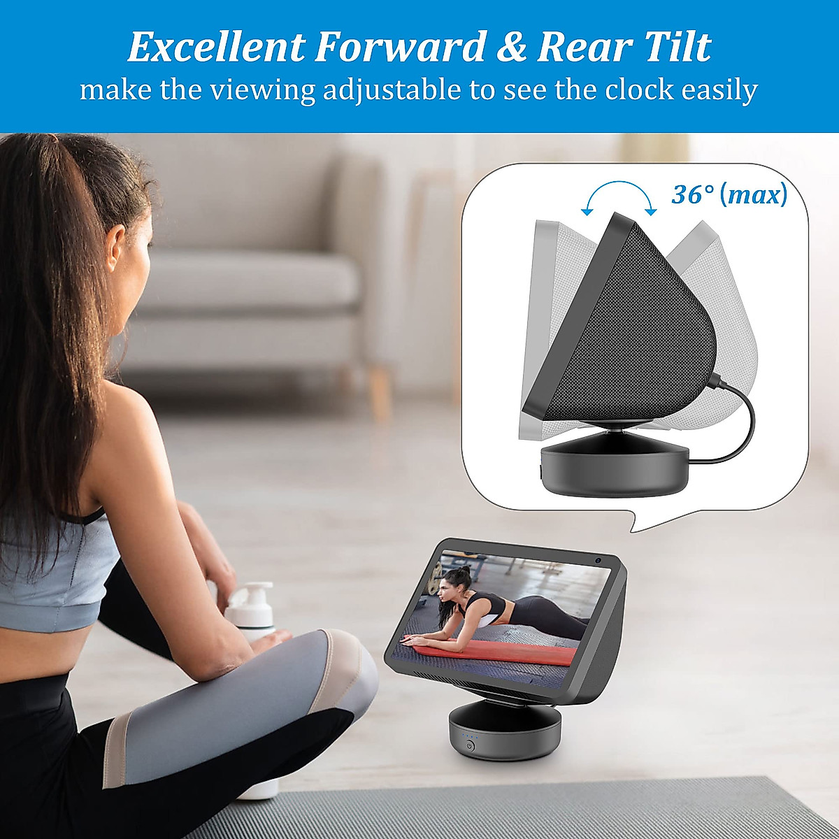 PlusAcc Battery Base for Echo Show 8 (1st Gen & 2nd Gen) - 10000 mAh Portable Battery Charger Stand for Alexa Echo Show 8 (1st & 2nd Gen), Tilt Function (Black)