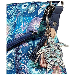 Sakroots Foldover Crossbody Bag in Eco-Twill with Adjustable Strap, Royal Blue Seascape