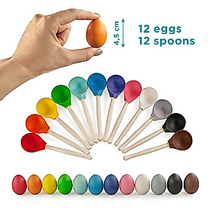 Ulanik Eggs and Spoons Toddler Montessori Toys for 1 Year Old + Kids Wooden Eggs Baby Matching Game for Learning Color Sorting and Counting — 12 pcs, 1.8 in