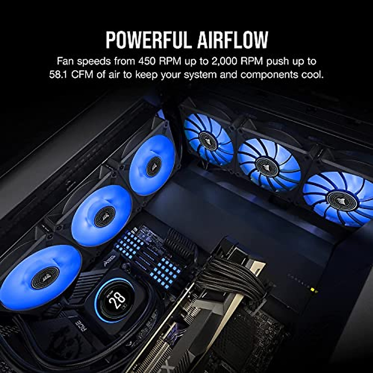 CORSAIR ML120 LED Elite, 120mm Magnetic Levitation Blue LED Case Fan with AirGuide, Single Pack, Black