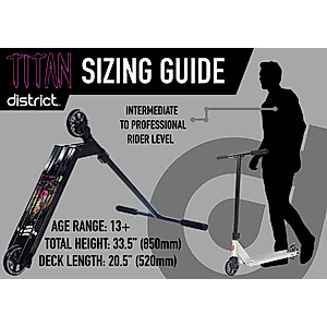 District Pro Scooters Titan Complete Stunt Street Scooter - Intermediate and Beginner Freestyle Scooter for Kids, Teens, and Adults of Any Age