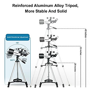 Telescope, 70mm Aperture 500mm Telescopes for Adults Astronomy & Kids Beginners, Fully Multi-Coated Travel Refractor Telescopes with Phone Adapter, Wireless Control, Astronomy Gift for Kids