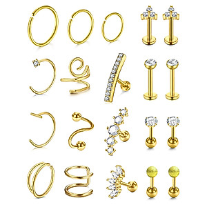 QWALIT Cartilage Earring Cartilage Earrings for Women Helix Piercing Jewelry Tragus Piercing Jewelry Forward Helix Earrings Earrings for Cartilage Piercings Gold