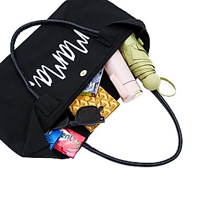 Neywry mommy bag,mama bag,Mom Gift From Daughter, Mother Gifts Momlife Tote for Hospital, Canvas Aesthetic Tote Bag (MomBlack)